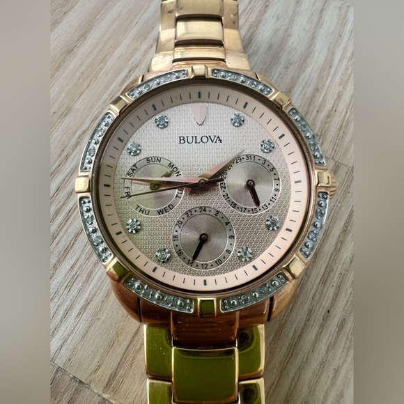 Bulova | Accessories | Bulova Ladies Rose Gold Tone Diamond Watch New ...